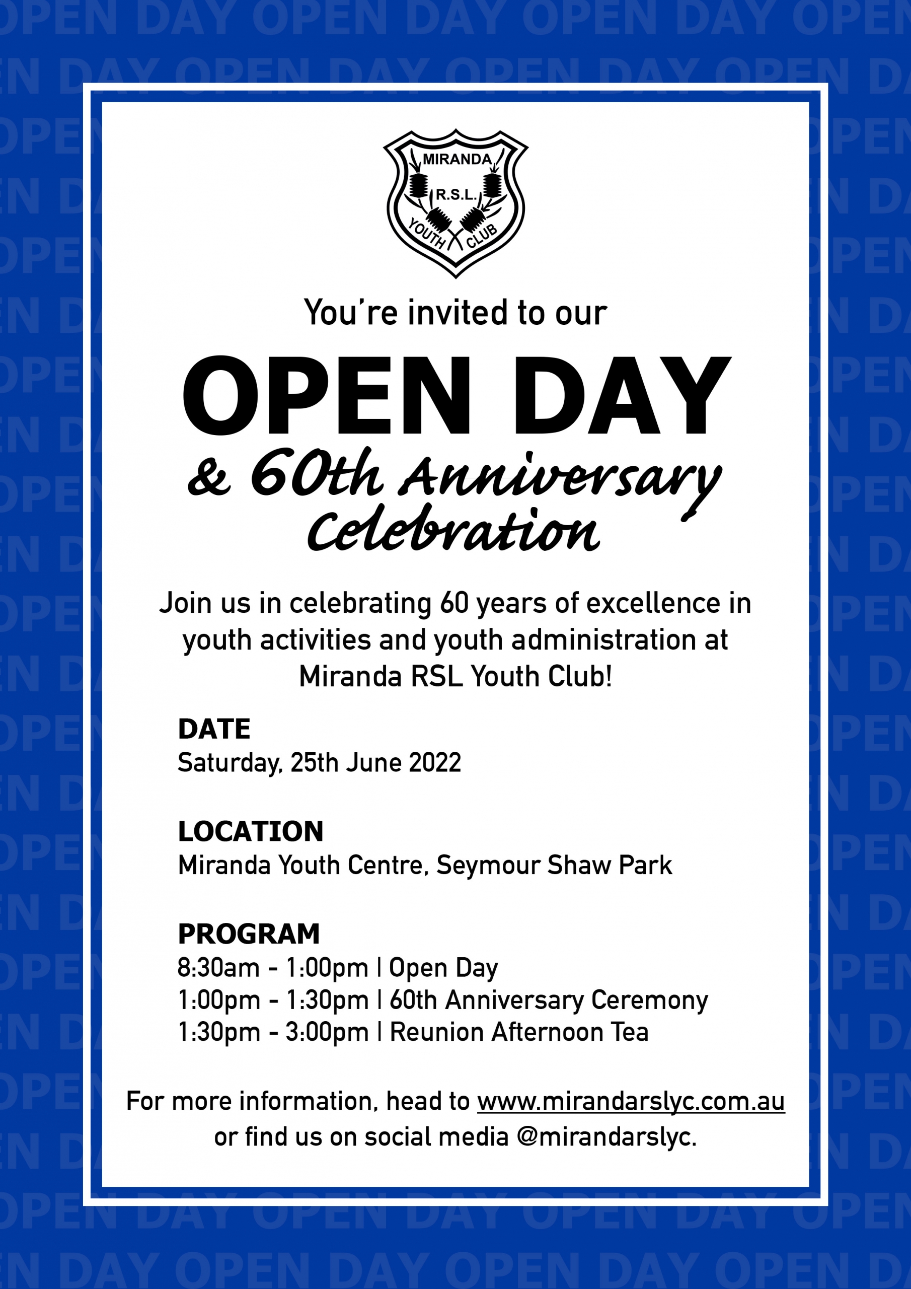 Open Day Reminder - Miranda RSL Youth Club
